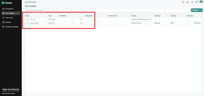 Cost Catalog Overview